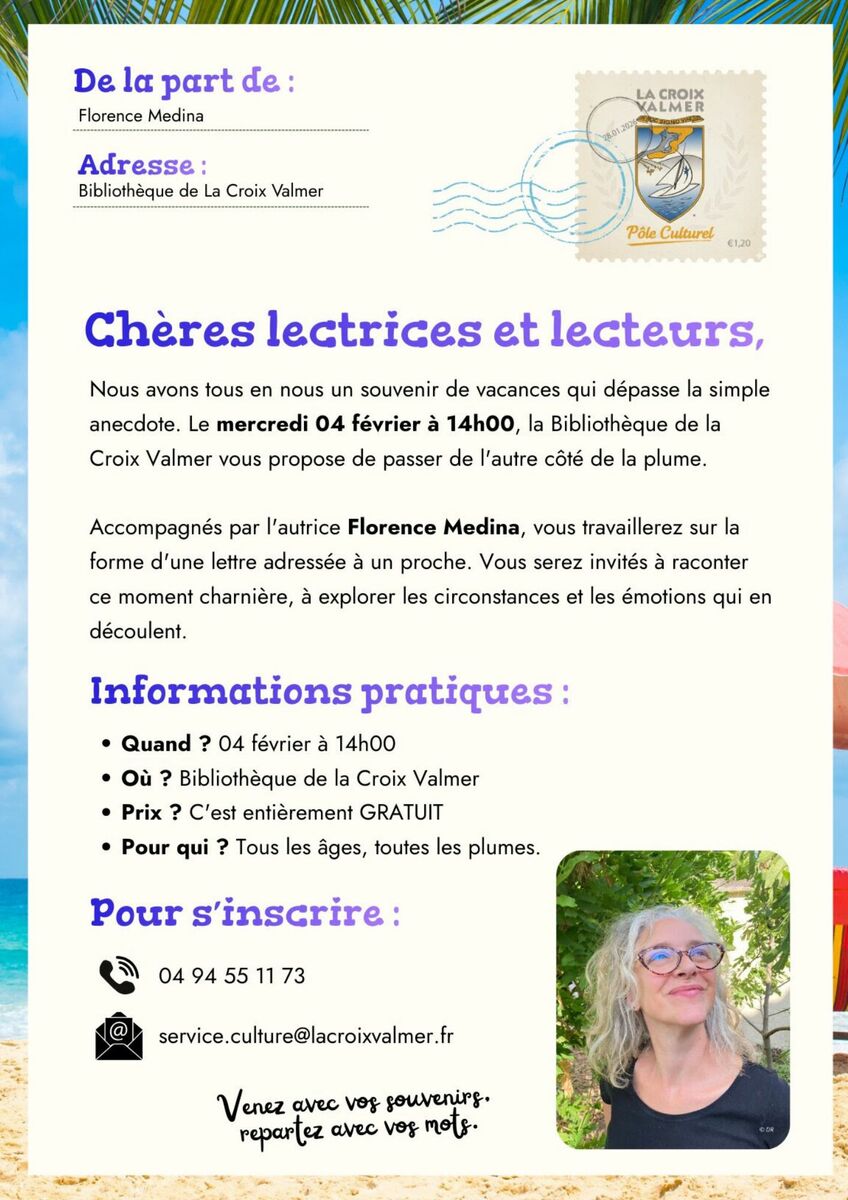 Writing workshop with Florence Medina | Cultural / Entertainment ...